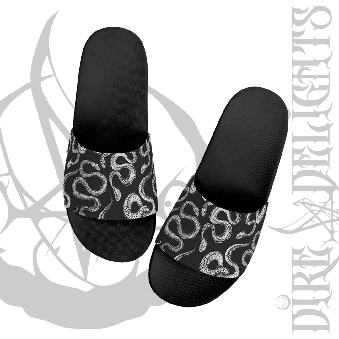 Goth Snakes Slippers, Gothic Serpent Slide Sandals, Goth Slippers ...
