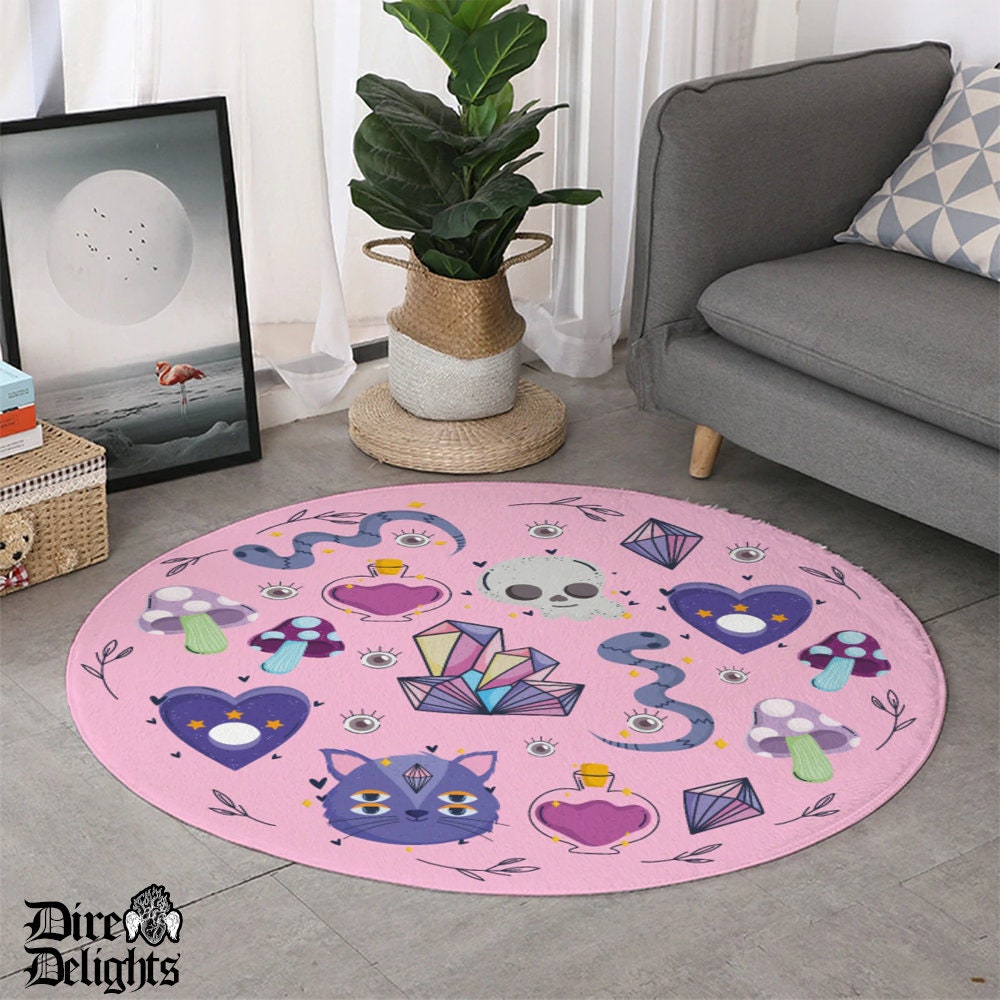 Witchy Elements Pastel Goth Mat Pastel Goth Wicca Round Rug - Etsy