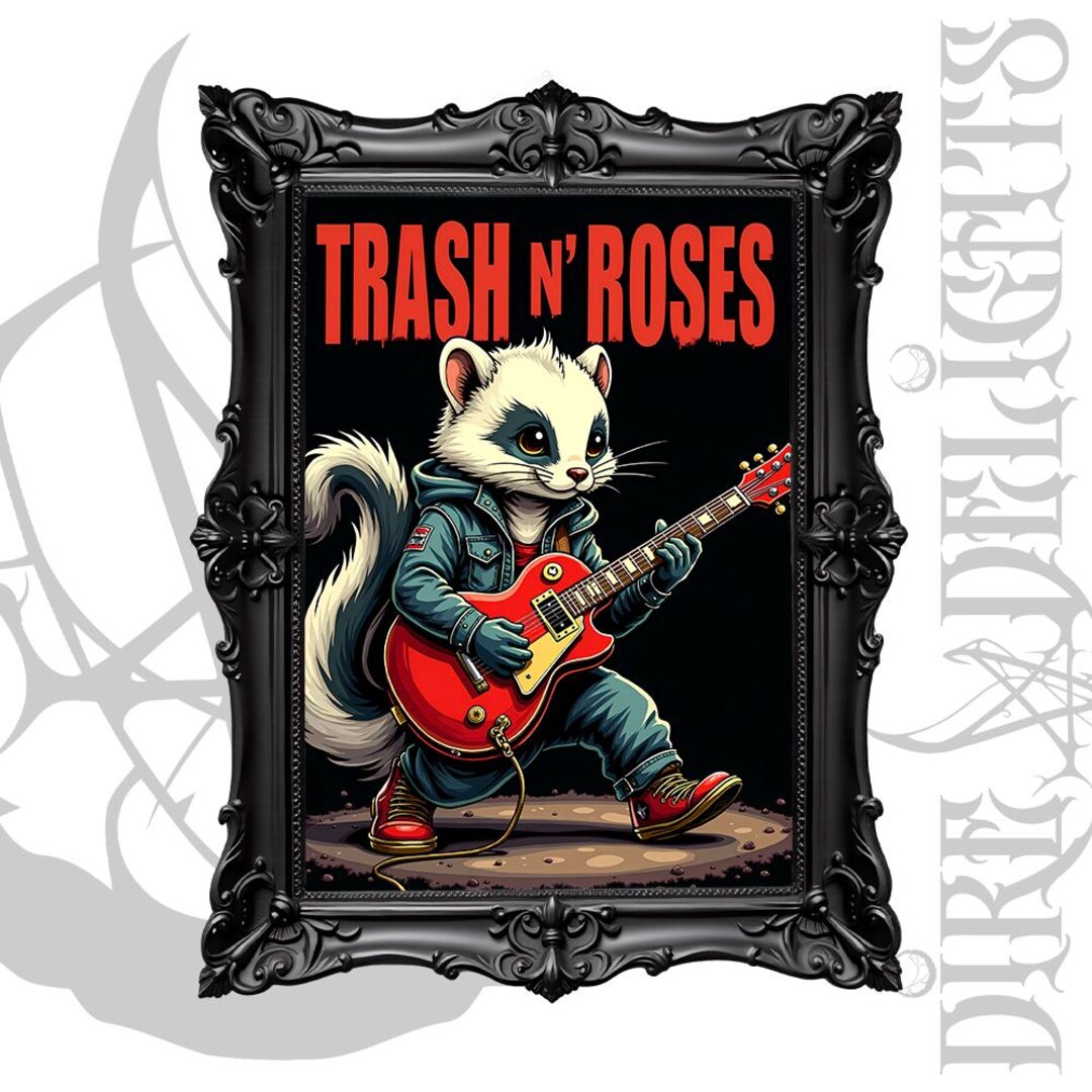 Digital Trash N' Roses Poster, Cute Skunk Playing Electric Guitar ...