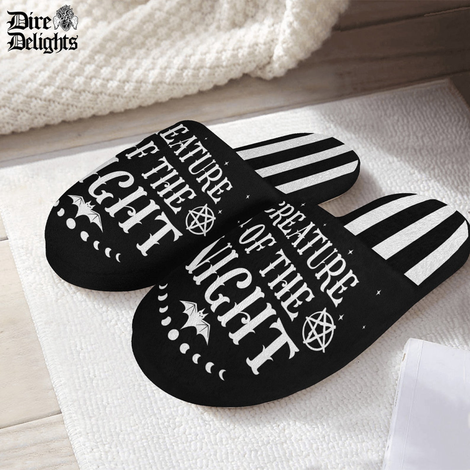 Creature of the Night Family Slippers, Gothic Warm Plush Slippers, Goth ...
