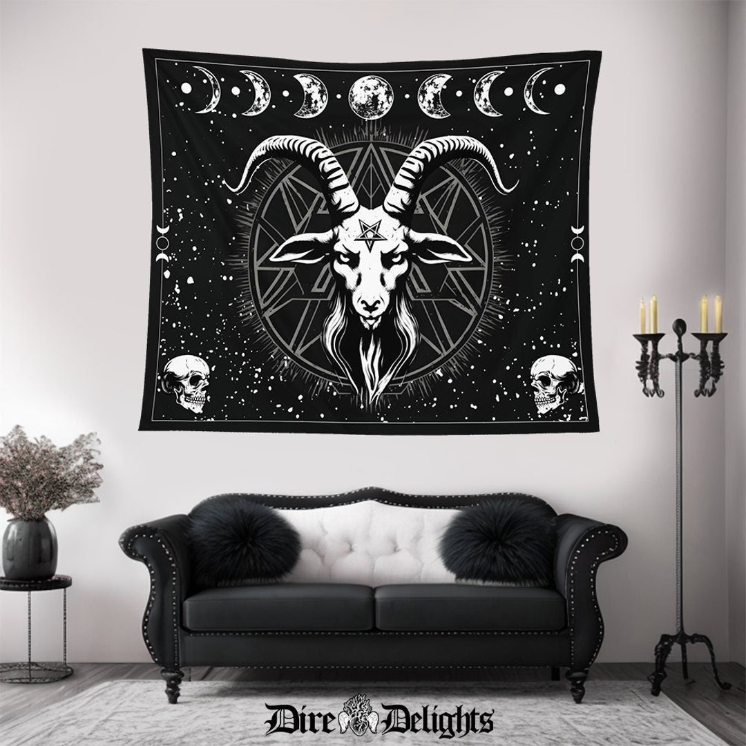 Baphomet Moon Phases Tapestry, Baphomet Wall Art,church of Satan ...