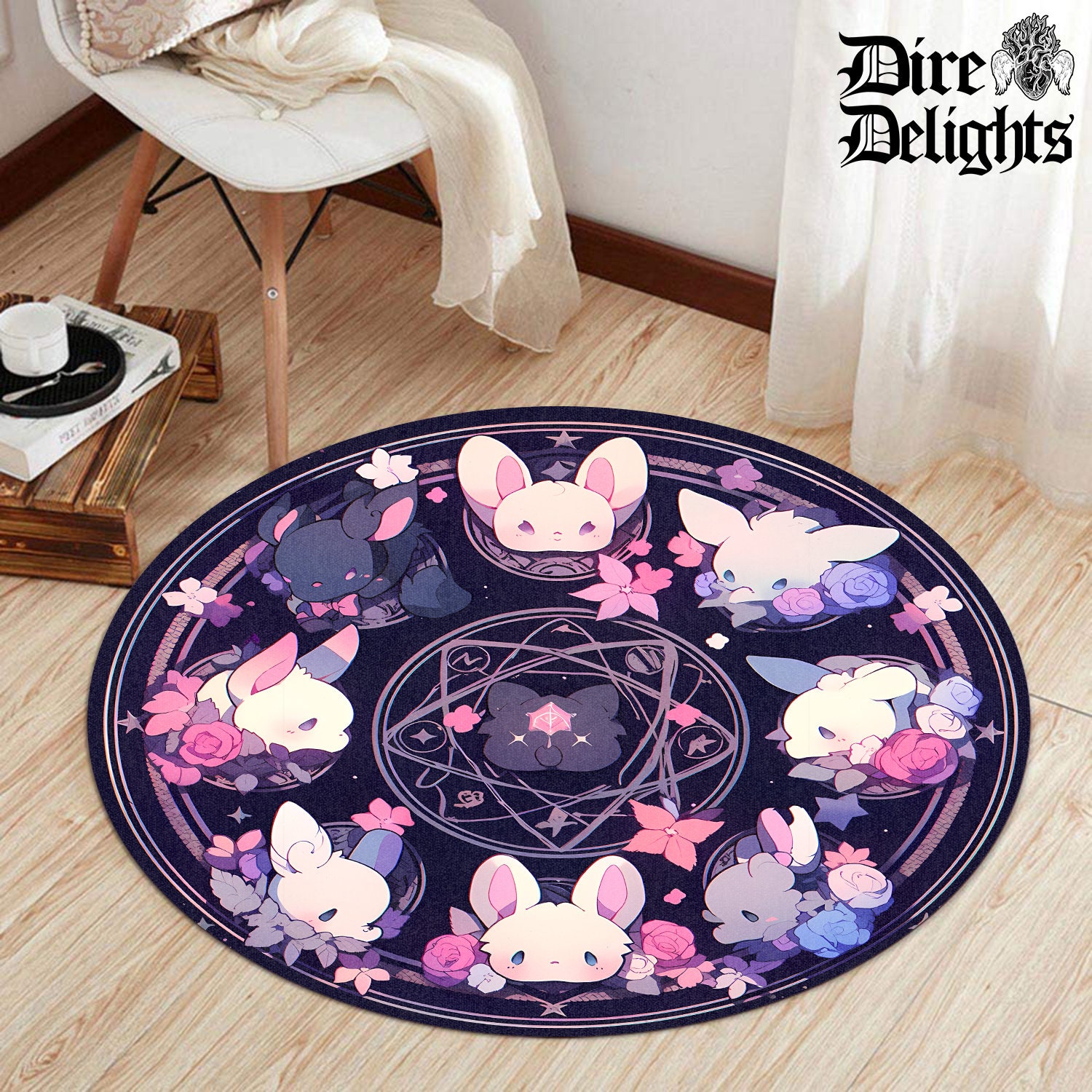 Kawaii Goth Bunnies Rug,kawaii Plushies Goth Round Rug, Harajuku ...