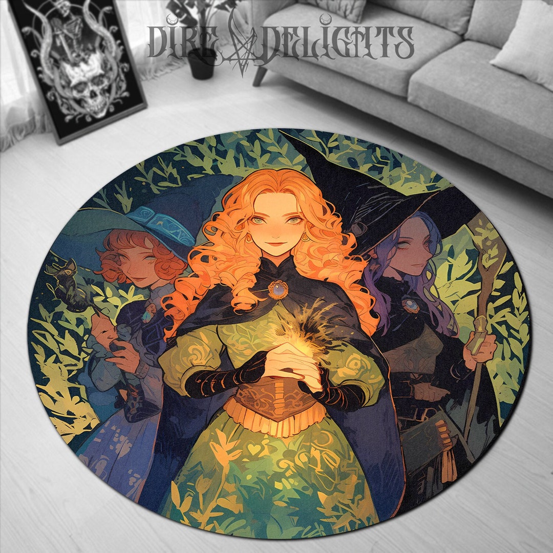 Witch Sisters Rug, Three Witches Round Carpet, Witchy Sisters Coven ...