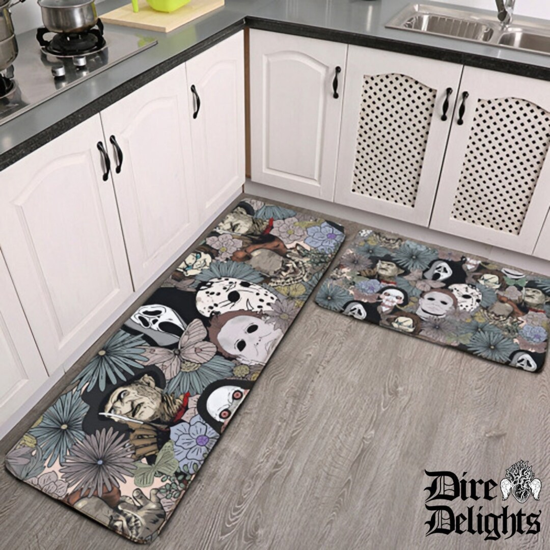 Floral Serial Killers 2 Piece Kitchen Mat, Horror Movies Lover Rug ...