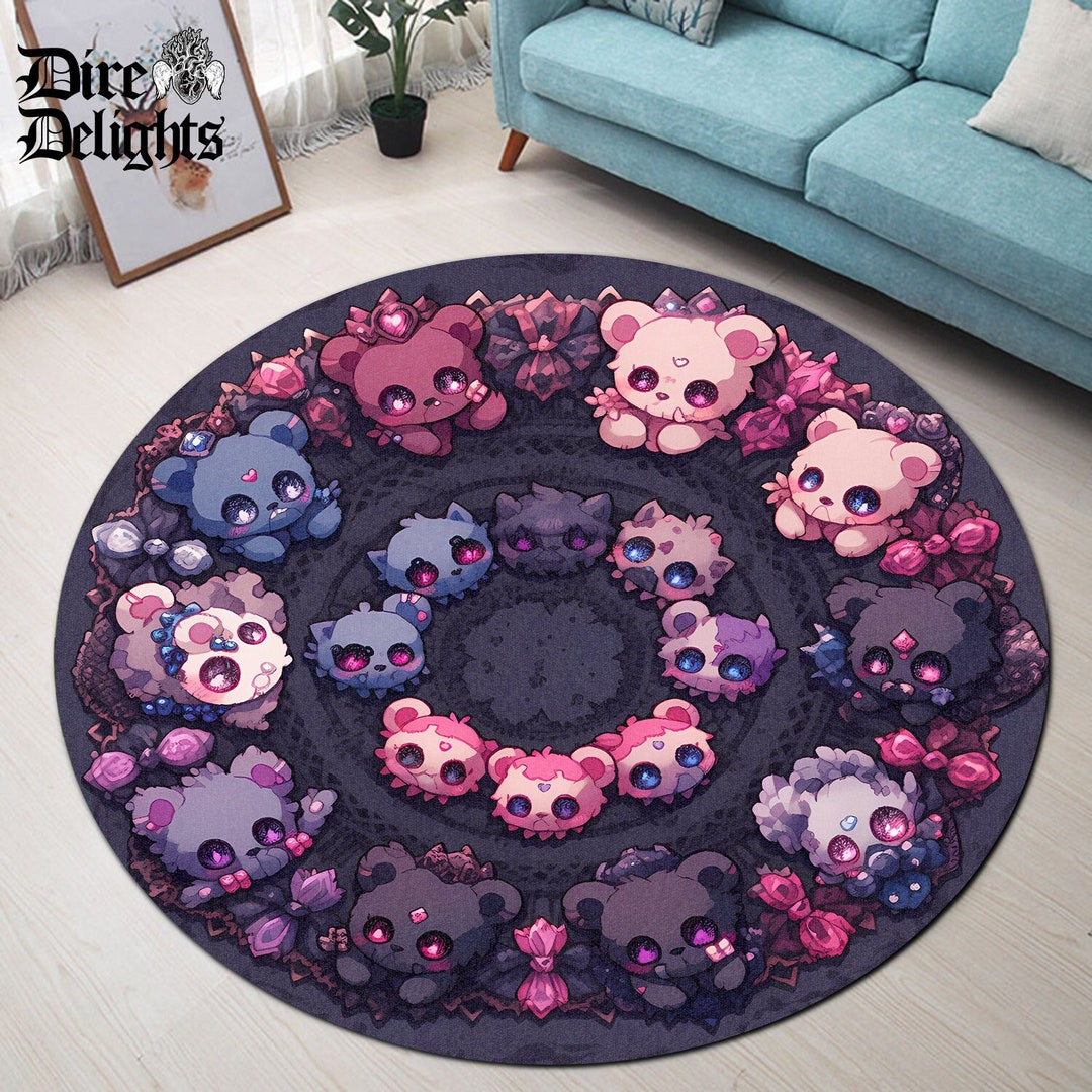 Kawaii Goth Bears Rug,kawaii Plushies Goth Round Rug, Harajuku Cartoon ...