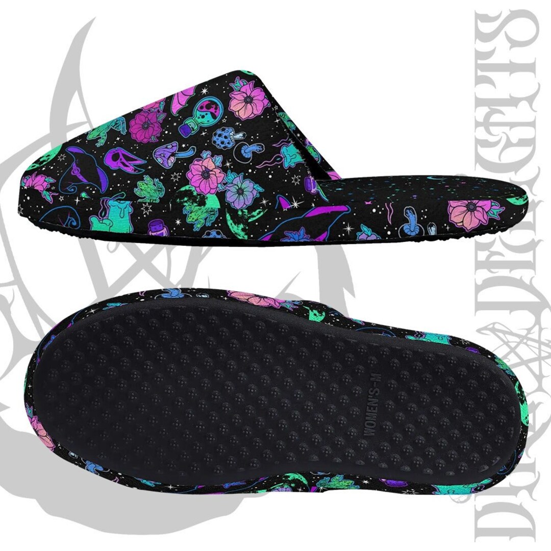 Neon Goth Witchy Elements Family Slippers,witch Warm Plush Slippers ...