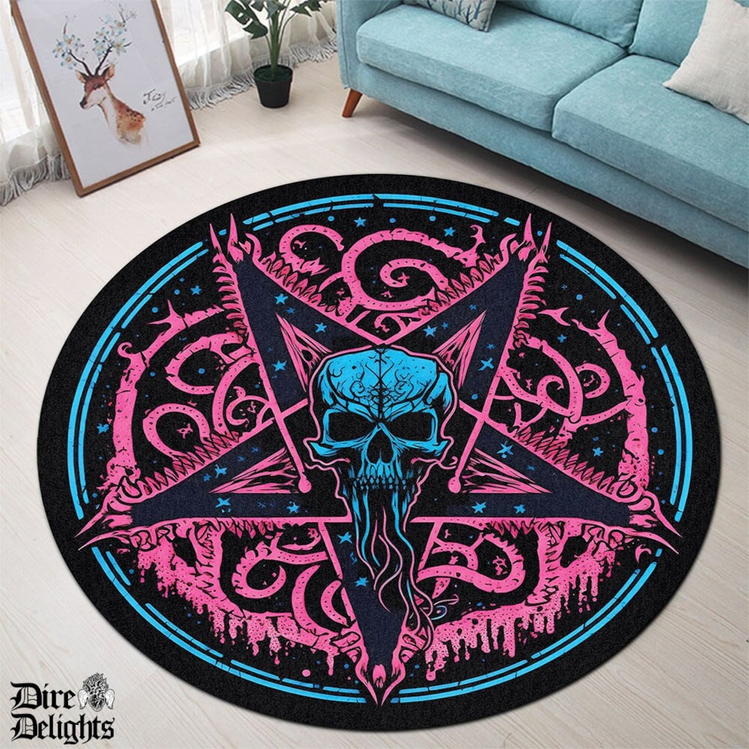 Pentagram Cthulhu Skull Round Rug, Lovecraftian Magic Circle Carpet ...