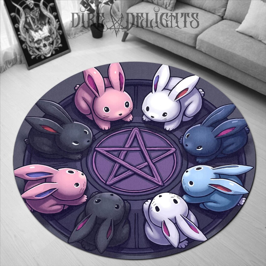 Kawaii Goth Bunnies Rug,kawaii Plushies Goth Round Rug, Harajuku ...