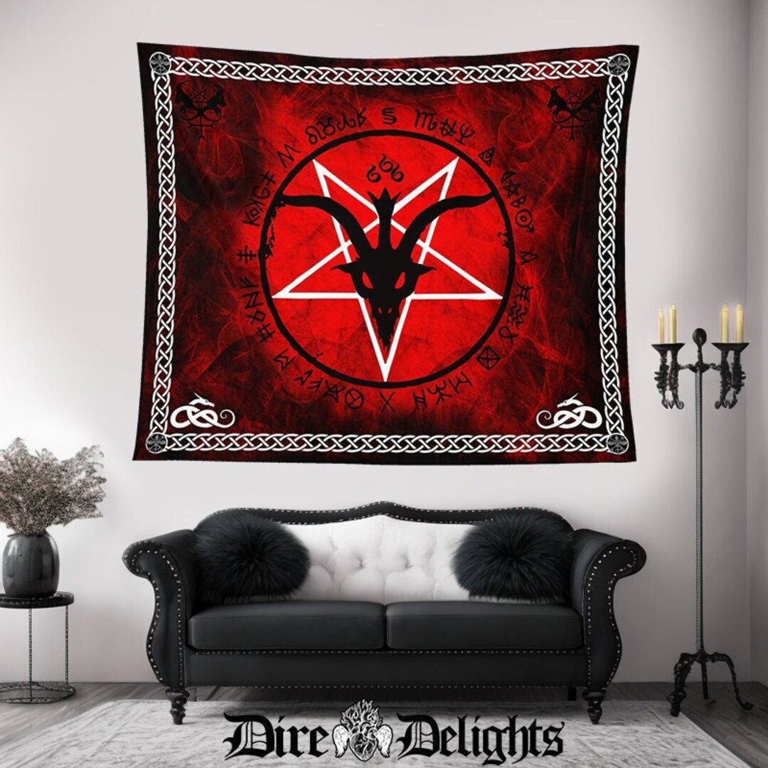 Satan Goth Tapestryred White Baphomet Wall Artchurch of - Etsy