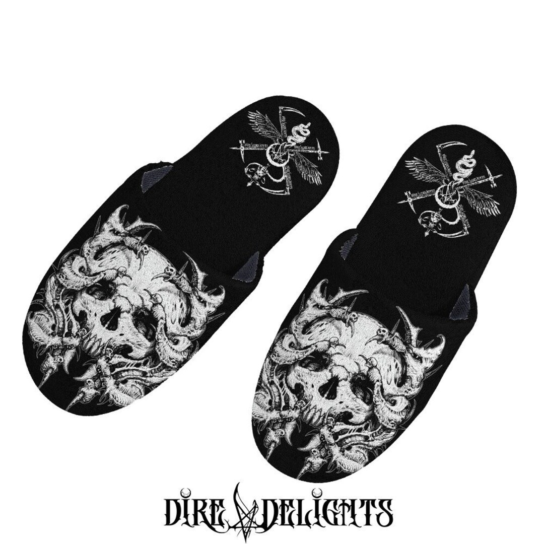 Demonic Family Slippers, Gothic Church of Satan Warm Plush Slippers ...