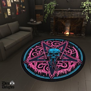 Pentagram Cthulhu Skull Round Rug, Lovecraftian Magic Circle Carpet ...
