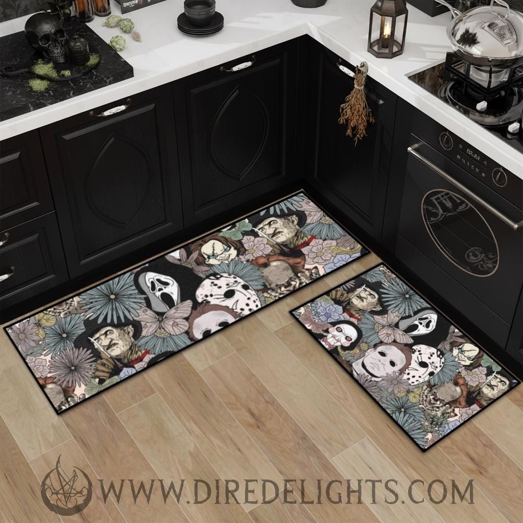 Floral Serial Killers 2 Piece Kitchen Mat, Horror Movies Lover Rug ...