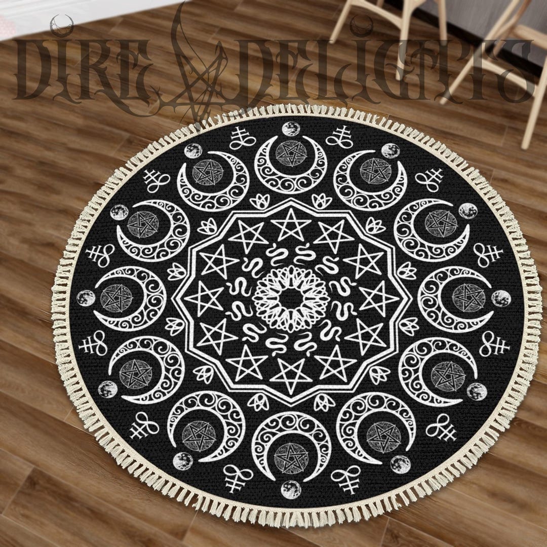 Gothic Mandala Round Rug With Tassels,wiccan Circle Rug,carpet With ...