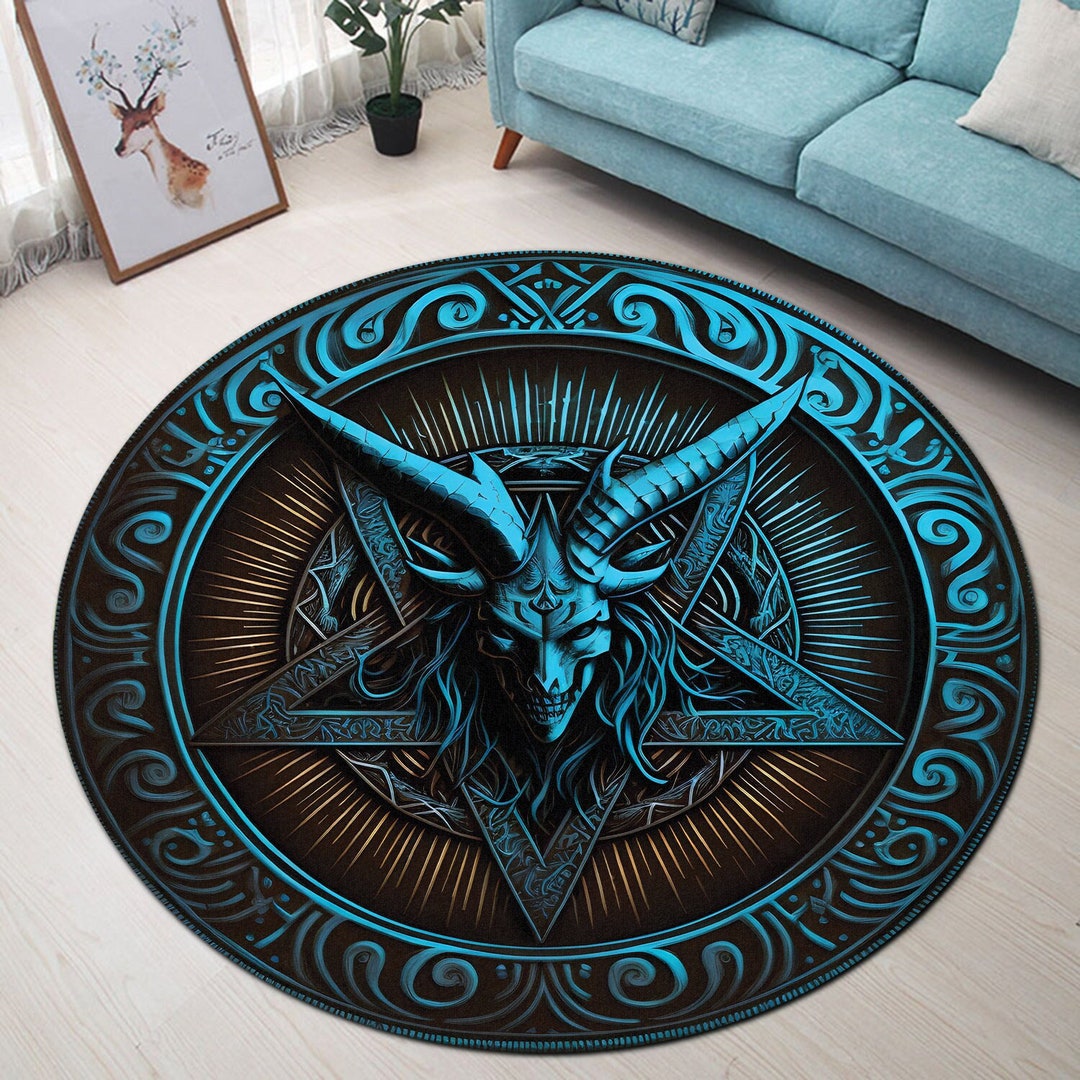 Blue Horned Demon Round Mat Gothic Devil Head Door Mat - Etsy
