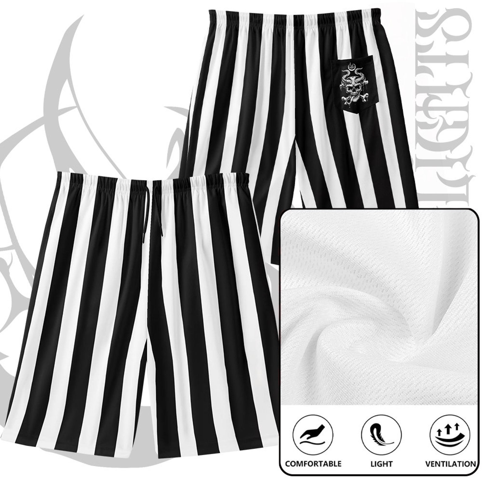 Goth Stripped Black & White Shorts,goth Lightweight Beach Shorts,gothic ...