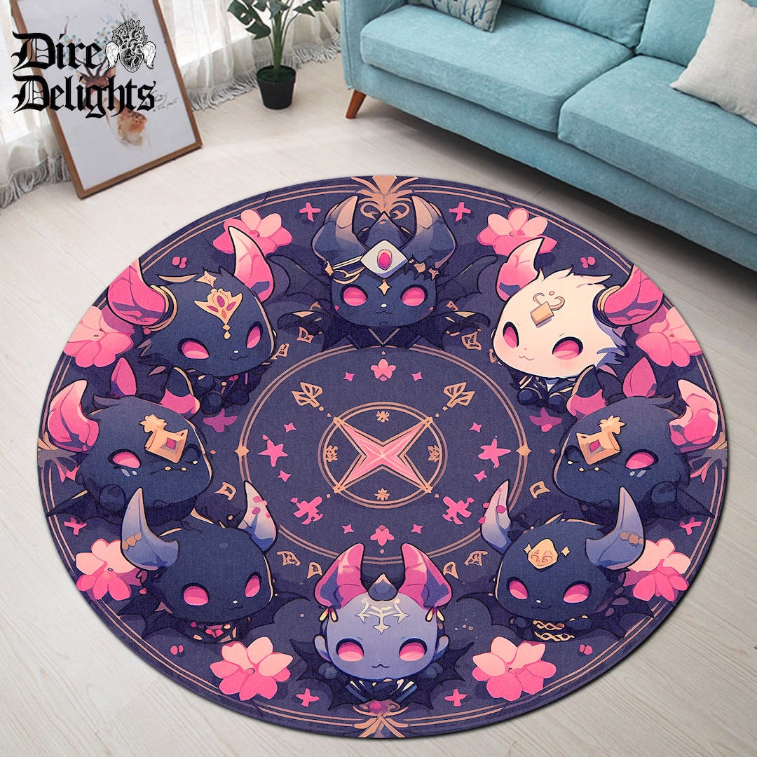 Cute Demons Round Rug, Anime Monsters Round Mat,kawaii Goth Round Rug ...