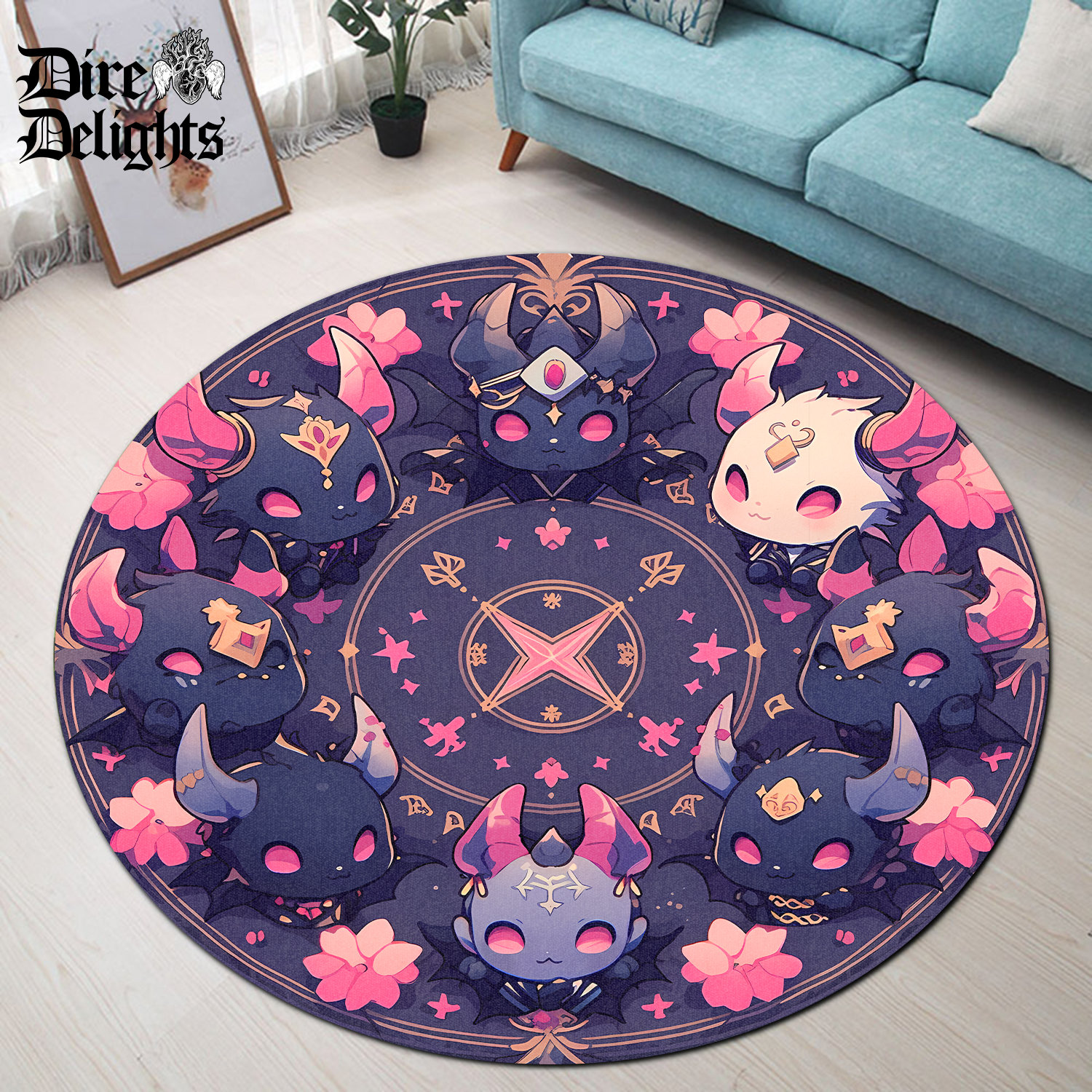Cute Demons Round Rug, Anime Monsters Round Mat,kawaii Goth Round Rug ...