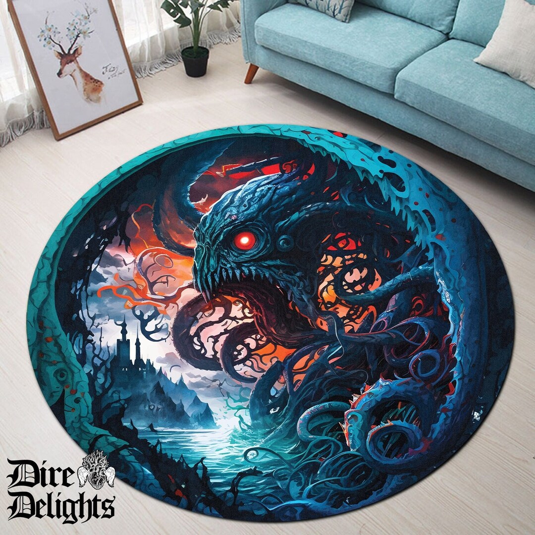 Giant Tentacled Beast Round Floor Mat, Lovecraft Horror Door Rug, Deep ...