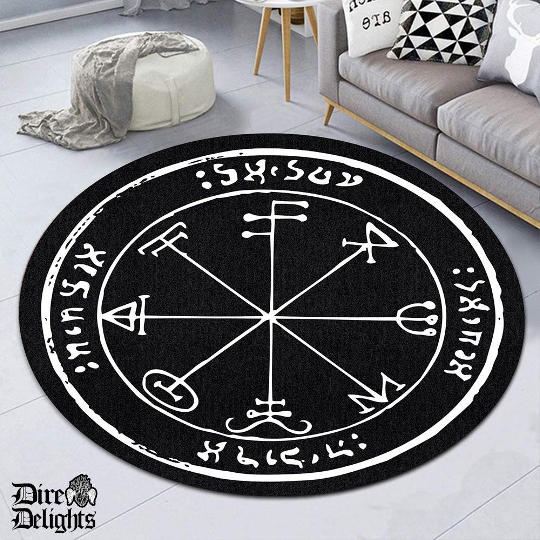 Divination Ritual Round Rug, Runes From Hell Door Mat, Satanic Magic ...