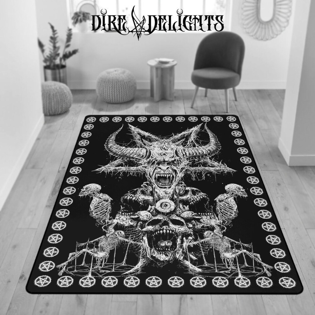 Satan Rug, Demonic Floor Mat,metal Rock Room Decor,satan in Hell Big ...