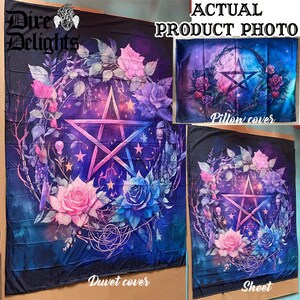 Mystic Pentagram 4 Piece Black Bedding Set,goth Esoteric Roses ...