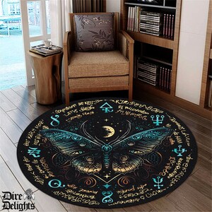 Mystic Moth Wicca Round Rug, Gothic Floor Mat, Goth Witchy Divination ...