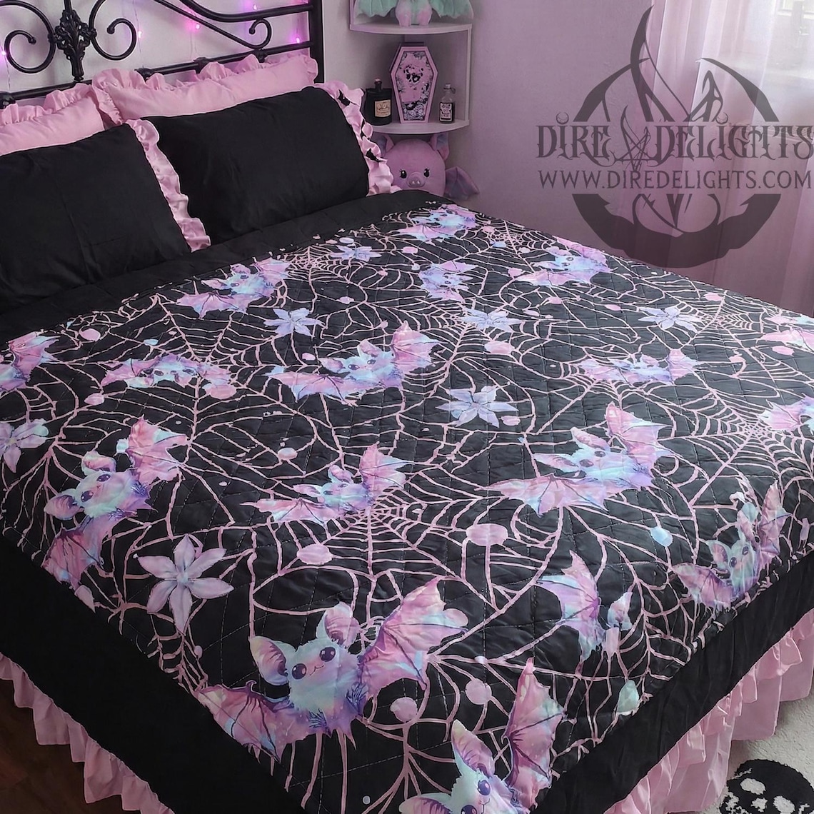 Pastel Goth Bats Coverlet,pink Goth Kawaii Bats Bed Cover,kawaii ...