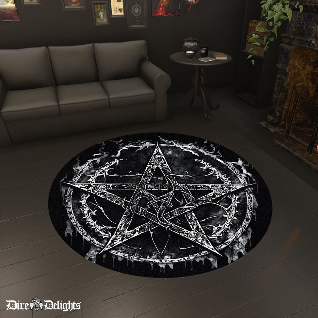 Pentagram Round Rug, Runes From Hell Door Mat,divination Satanic Magic ...