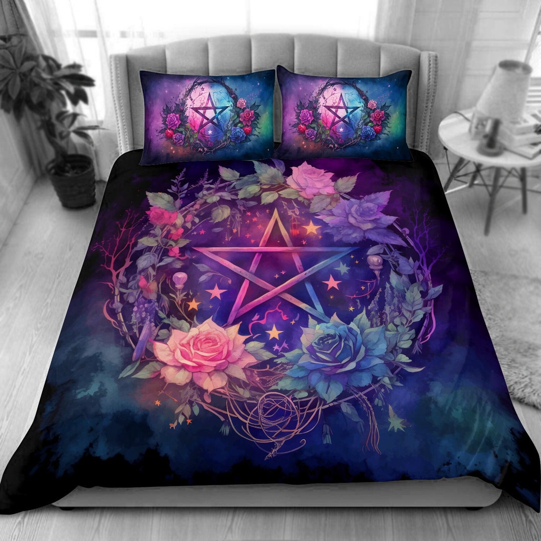 Mystic Pentagram 4 Piece Black Bedding Set,goth Esoteric Roses ...
