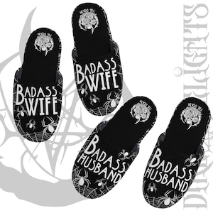 Gothic Couple Slippers, Badass Wife, Badass Husband, Gothic Wedding Slippers, Goth Wedding ...