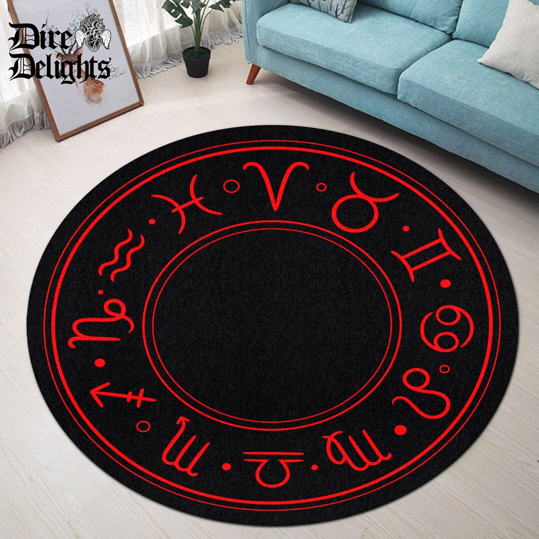 Red Zodiac Round Mat,gothic Zodiac Signs Carpet,punk Rock Goth Mat ...