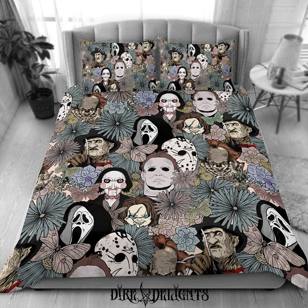 Floral Serial Killers 4 Piece Bedding Set,horror Movies Lover Bed Set ...