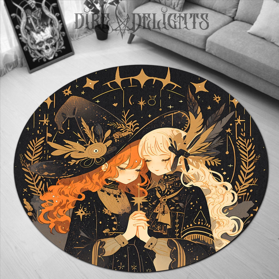 Magical Sisters Round Rug | Witch Duo Floor Mat | Celestial Sorceress ...