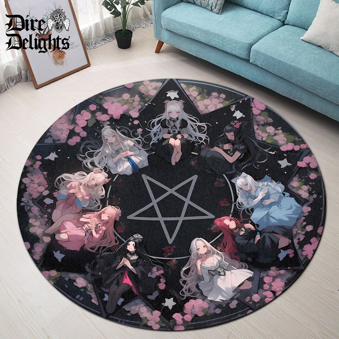 Anime Witches Round Rug, Witchy Round Mat, Kawaii Goth Round Rug ...