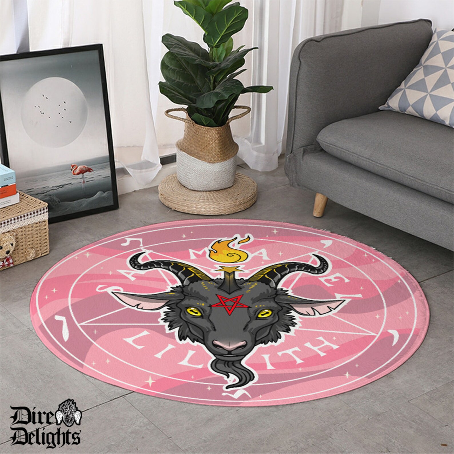 Kawaii Satan Pentagram Mat Pastel Goth Baphomet Round Rug - Etsy