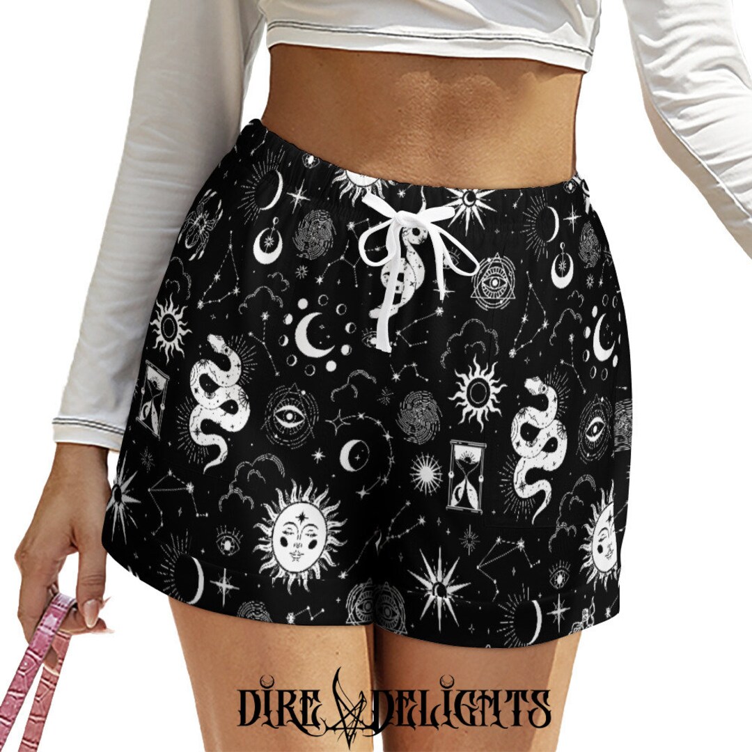 Celestial Shorts, Moon Phases Snakes Sexy Shorts, Astronomic Goth ...