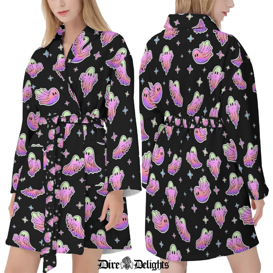 Pastel Goth Neon Bathrobe,bath Robe,gothic Ghosts Witchy Bath ...