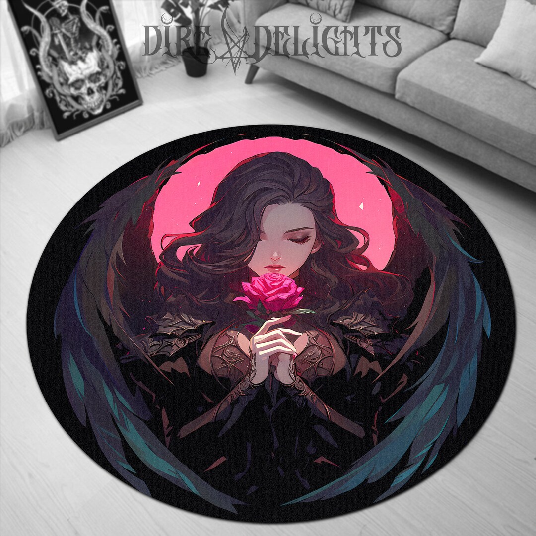 Winged Vampire Rose Rug | Seductive Bat Lady Flower Mat | Gothic Beauty ...