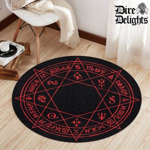 Red Divination Round Rug, Runes From Hell Door Mat, Satanic Magic ...