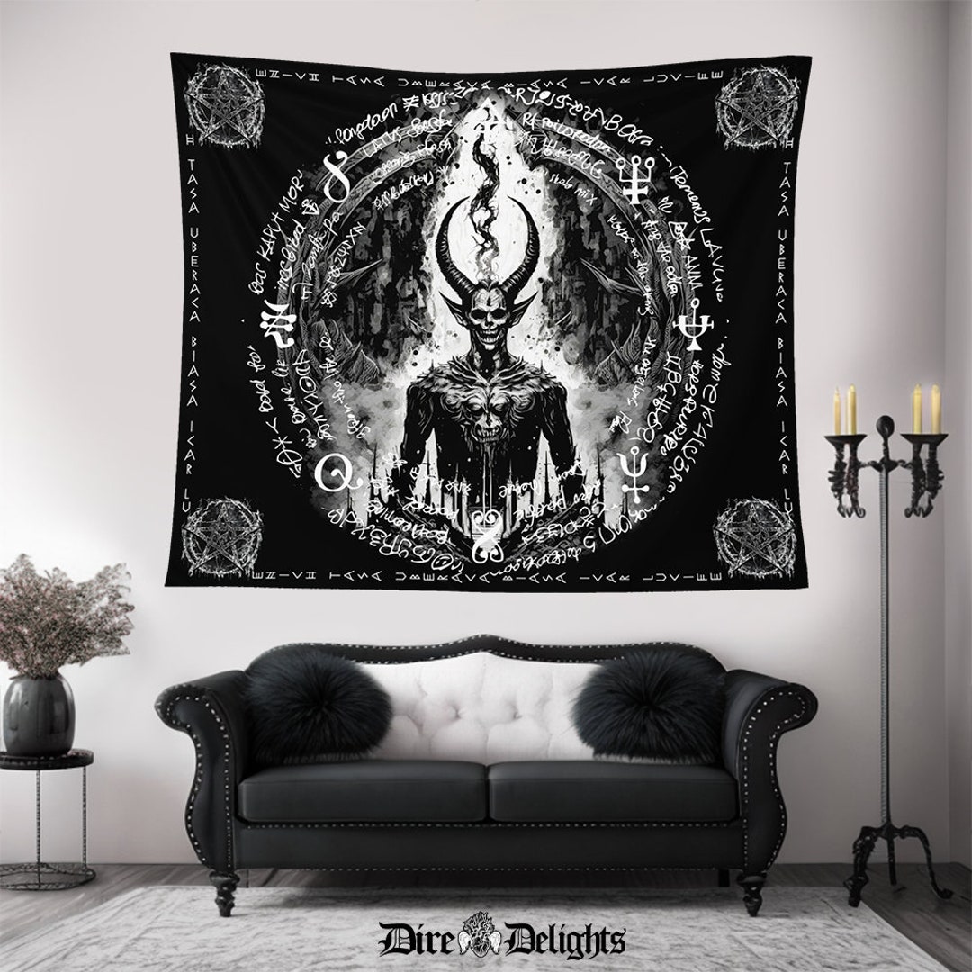Satan Goth Tapestry, Baphomet Wall Art,church of Satan, Pentagram ...
