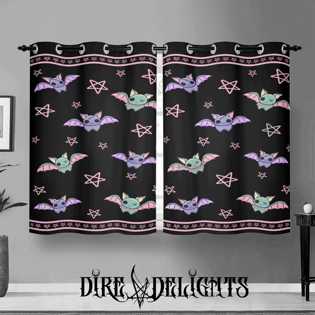 Kawaii Bats Pentagram Multi Size Curaints, Pastel Goth Cute Bats ...