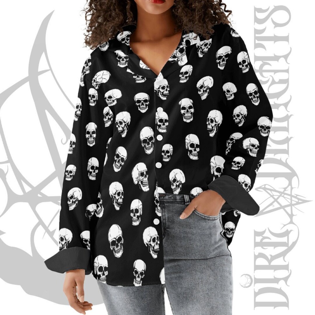 Skulls Goth Long Shirt,death Top,women's Skeleton Bouse,punk Rock ...