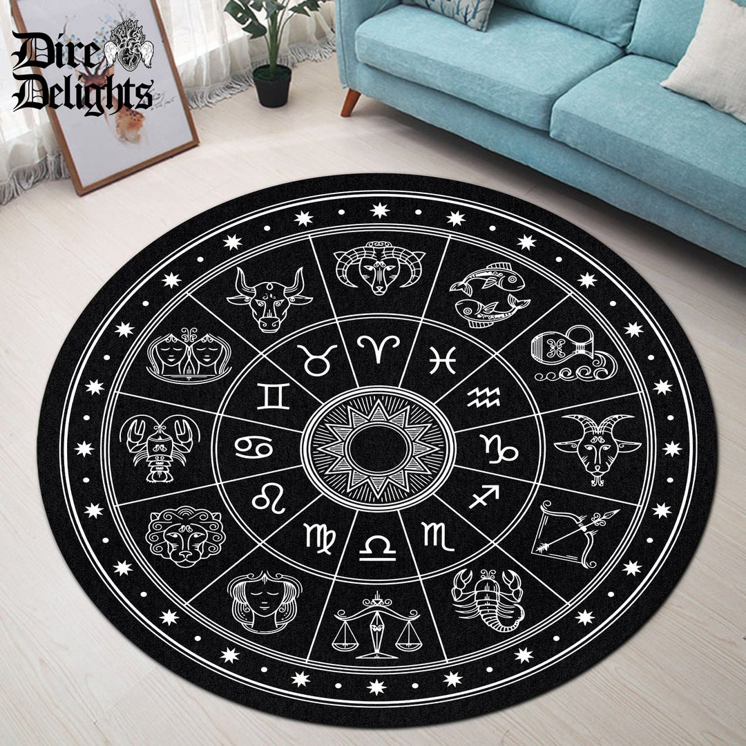 Zodiac Round Mat, Gothic Zodiac Signs Carpet,punk Rock Goth Mat ...