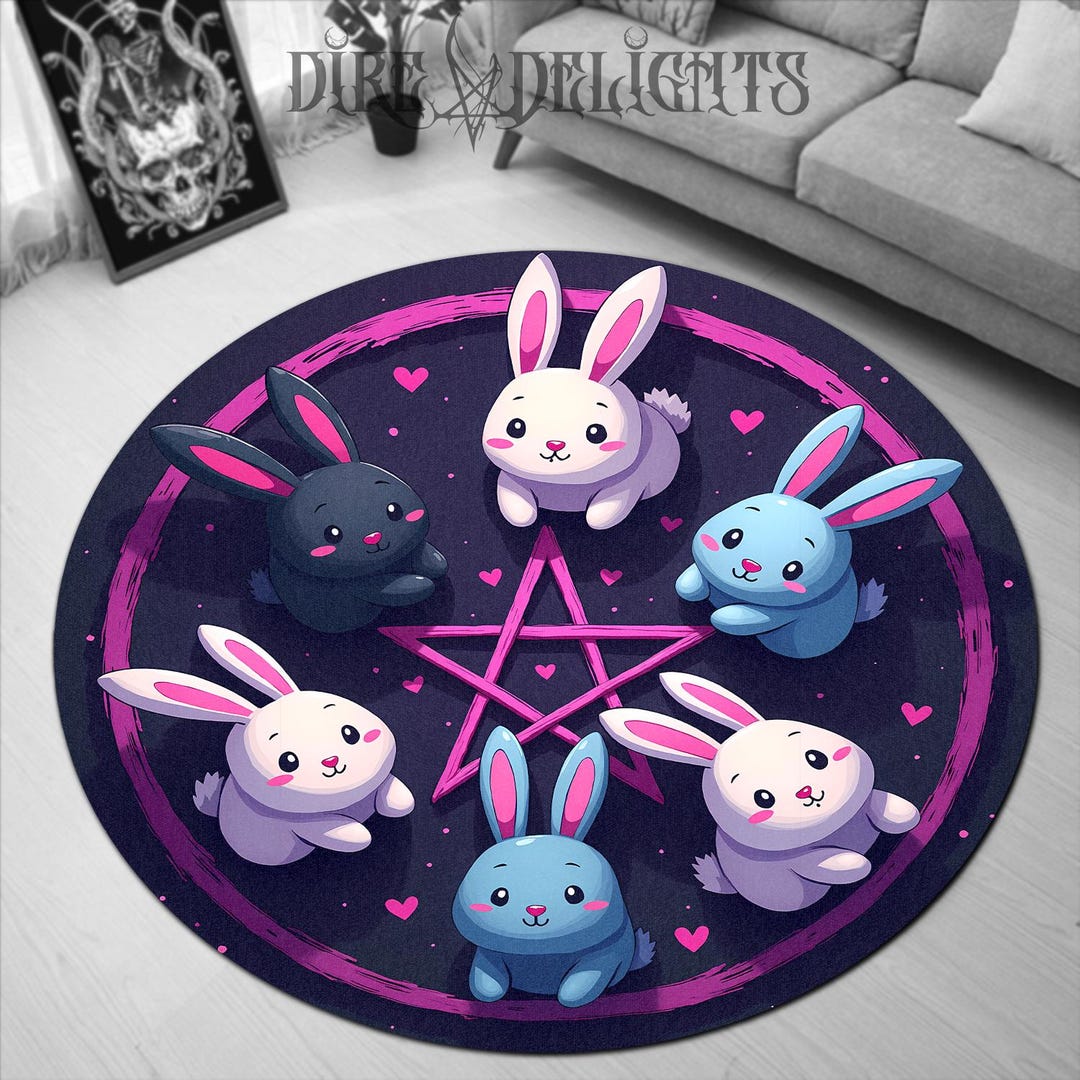 Kawaii Goth Bunnies Rug,kawaii Plushies Goth Round Rug, Harajuku ...