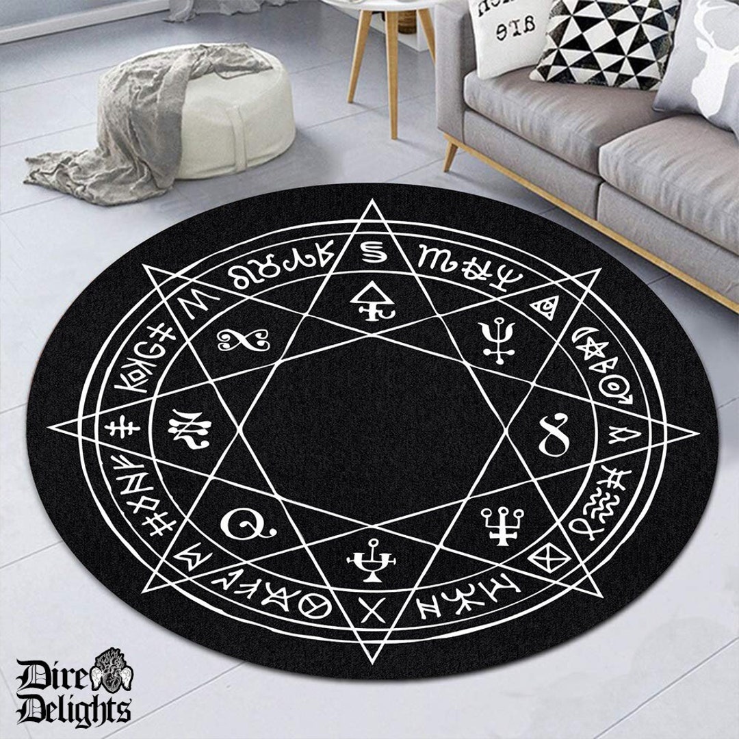 Divination Round Rug, Runes From Hell Door Mat, Satanic Magic Circle ...