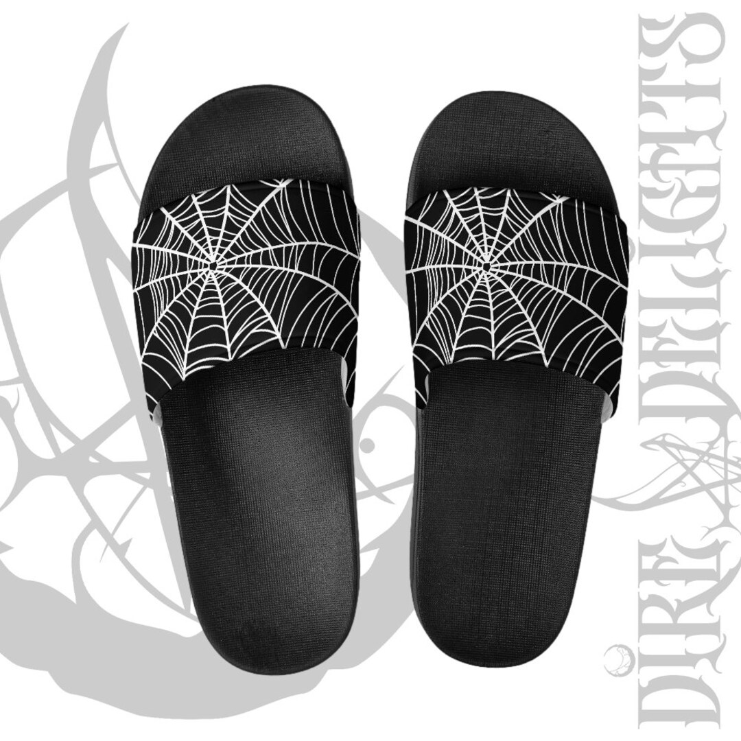 Goth Spider Web Slippers, Gothic Spiderweb Slide Sandals, Goth Slippers ...