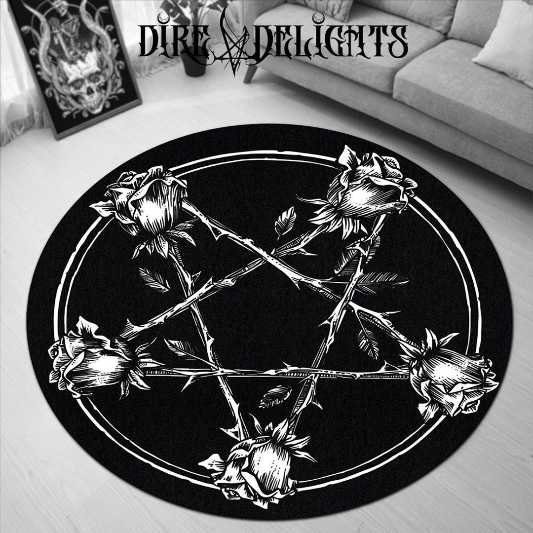 Roses & Pentagram Round Rug, Magic Circle Carpet,witch Gothic Rug,rock ...