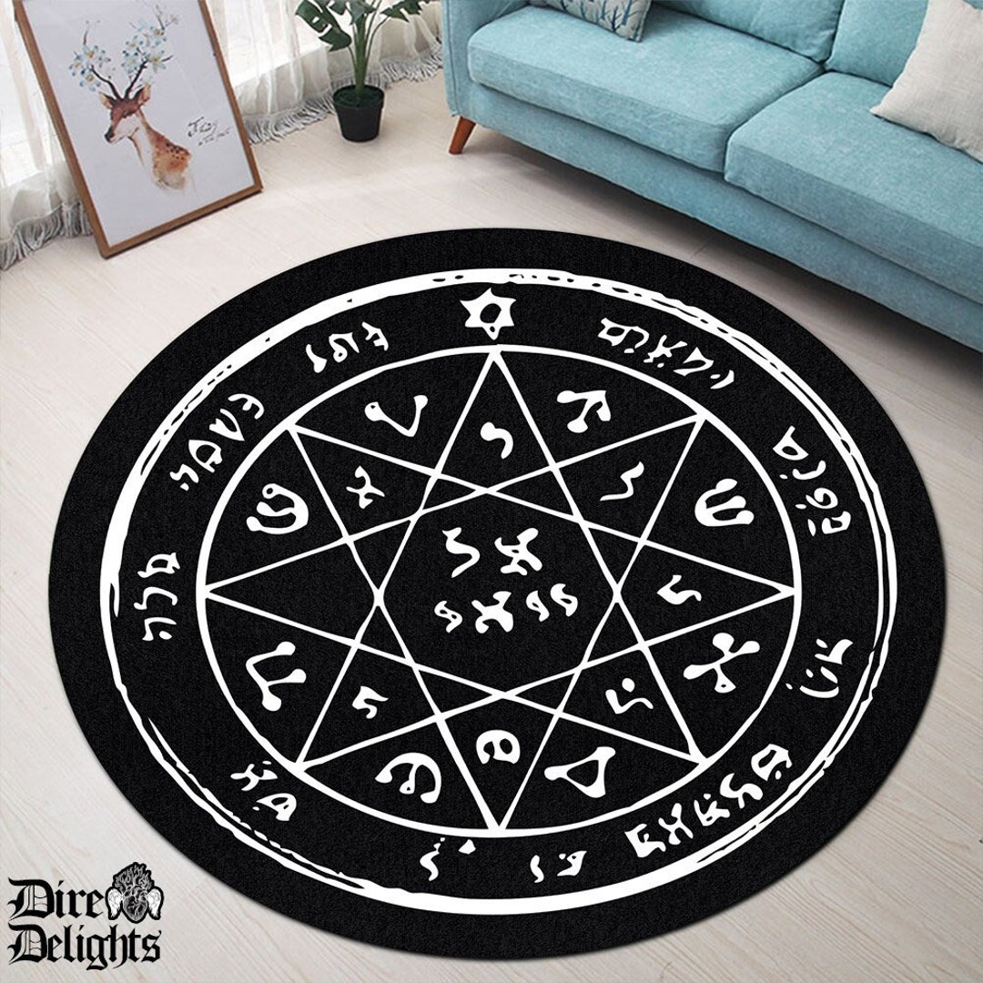 Satanic Sigil With Occult Runes Round Rug, Runes From Hell Door Mat ...