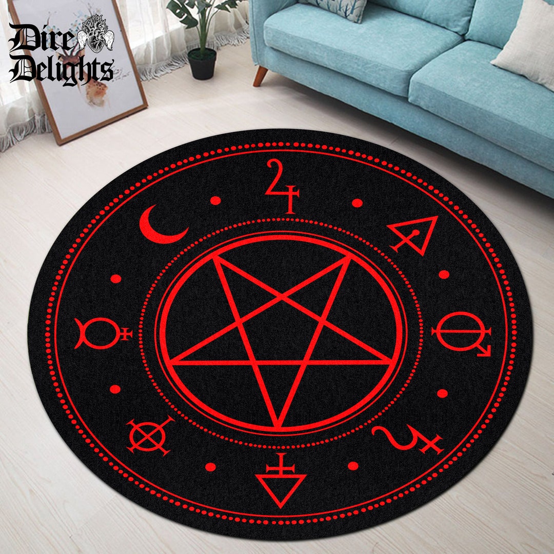 Red Pentagram Divination Round Rug, Runic Door Mat,alchemy Magic Circle ...