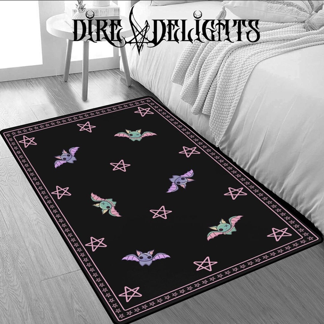 Kawaii Bats Pentagram Mat, Pastel Goth Cute Bats Rectangular Rug ...